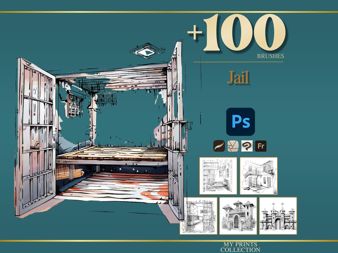 Jail Photoshop Brushes & Procreate Stamps – 100+ Interior Room Design ...