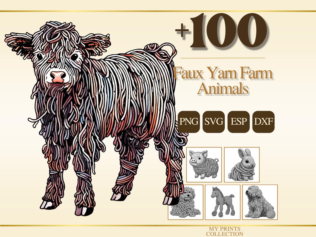 Faux Yarn Farm Animals PNG Bundle – 100+ Cricut & Silhouette Files, SVG ...