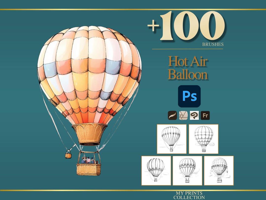 Hot Air Balloon Photoshop Brushes & Procreate Stamps – 100+ Object ...