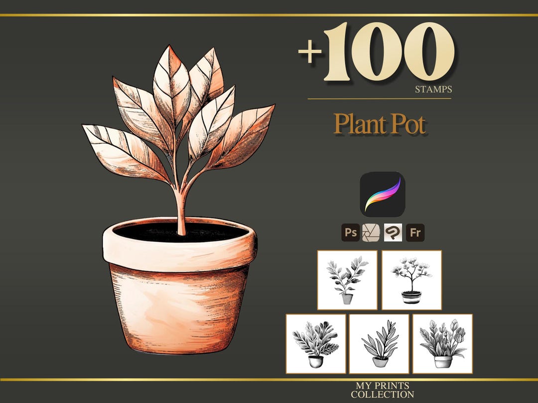 Plant Pot Procreate Stamps & Photoshop Brushes – 100+ Flower Botanical ...