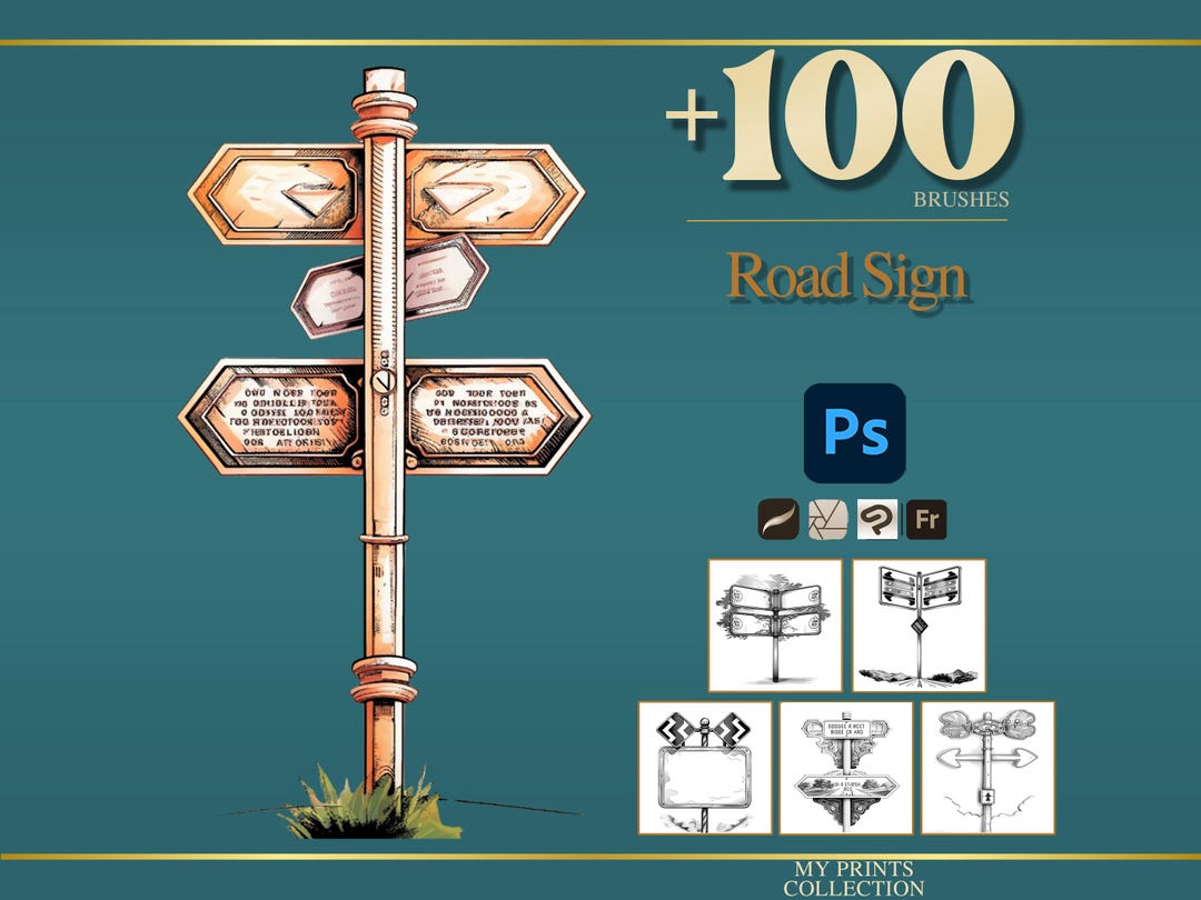 Road Sign Photoshop Brushes & Procreate Stamps – 100+ Place House ...