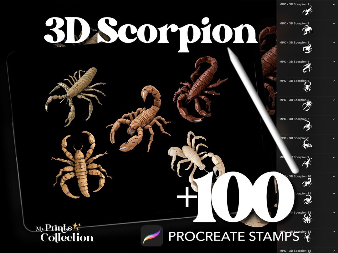 100 Procreate 3D Scorpion Stamps, 3D Halloween Stamps, Procreate Brush ...