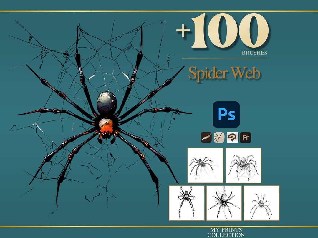 Spiderweb Halloween Photoshop Brushes & Procreate Stamps – 100+ Tattoo, Illustration, Digital ...
