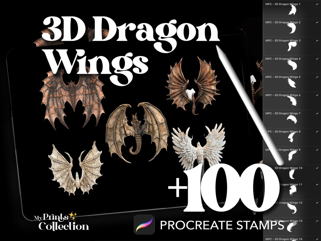 100+ Procreate 3D Dragon Wings Stamps, 3D Halloween Stamp, Procreate ...