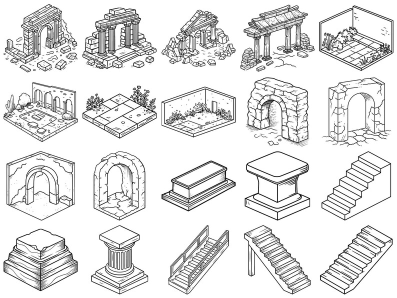 Isometric Ancient Ruins Builder PNG Bundle – 100+ Cricut & Silhouette ...