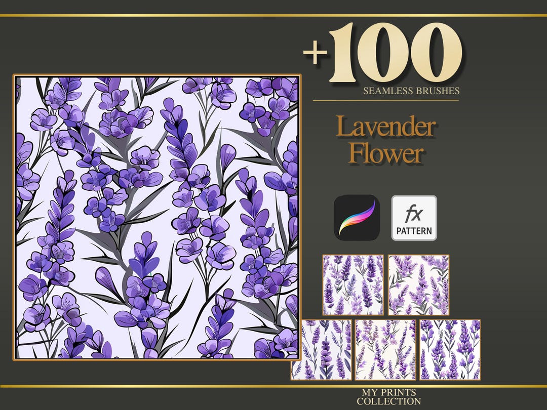 Lavender Flowers Procreate Texture Brush & Photoshop PAT Pattern - 100 ...