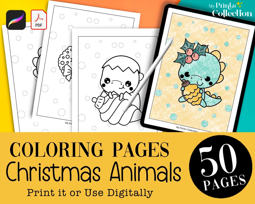 50 Christmas Animals Coloring Pages, Book for Kids Toddler, Instant PDF ...