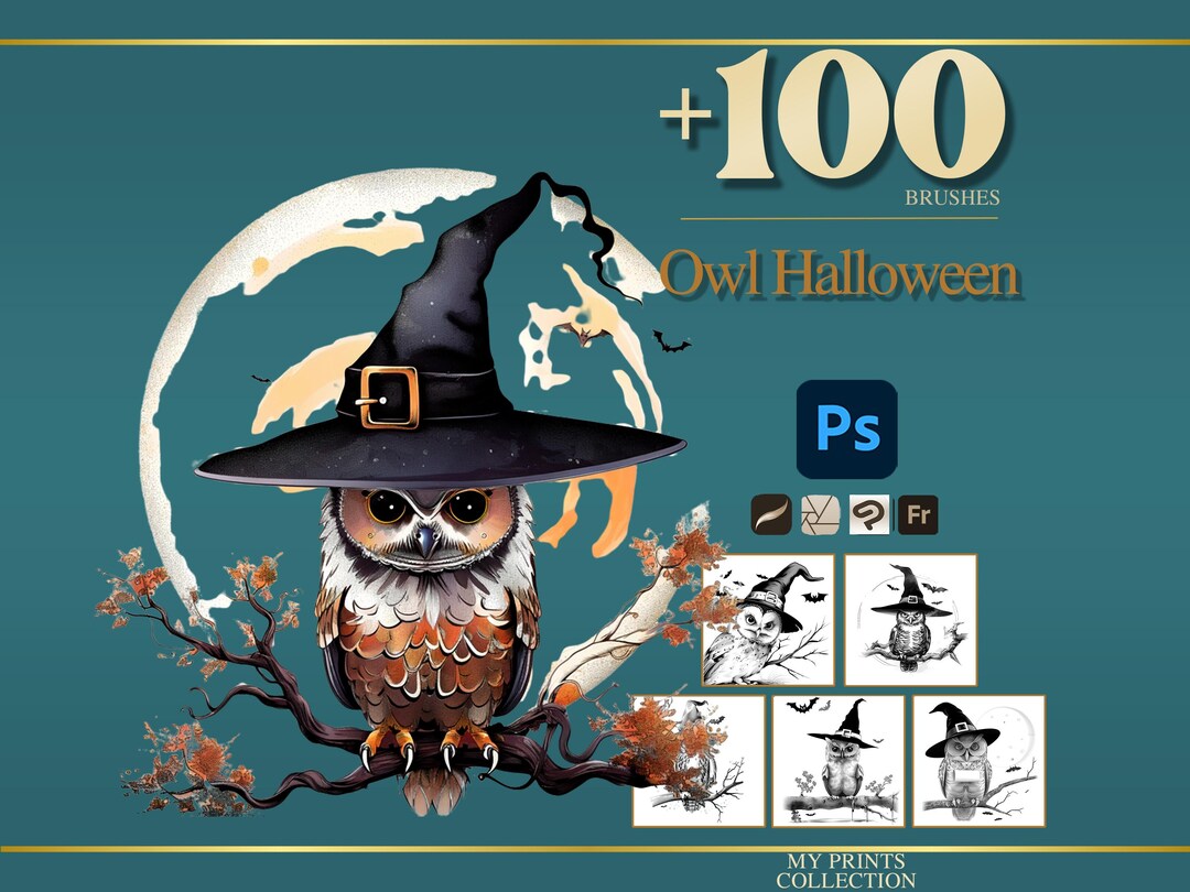 Owl Halloween Photoshop Brushes & Procreate Stamps – 100+ Tattoo ...
