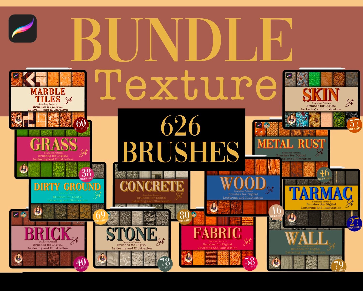 Stone Procreate Set 78 Seamless Brushes Pavement Wall - Etsy UK