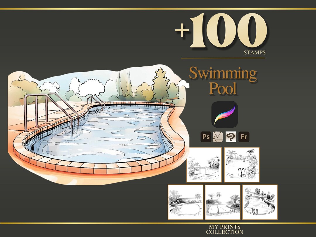 Swimming Pool Procreate Stamps & Photoshop Brushes – 100+ Interior Room ...