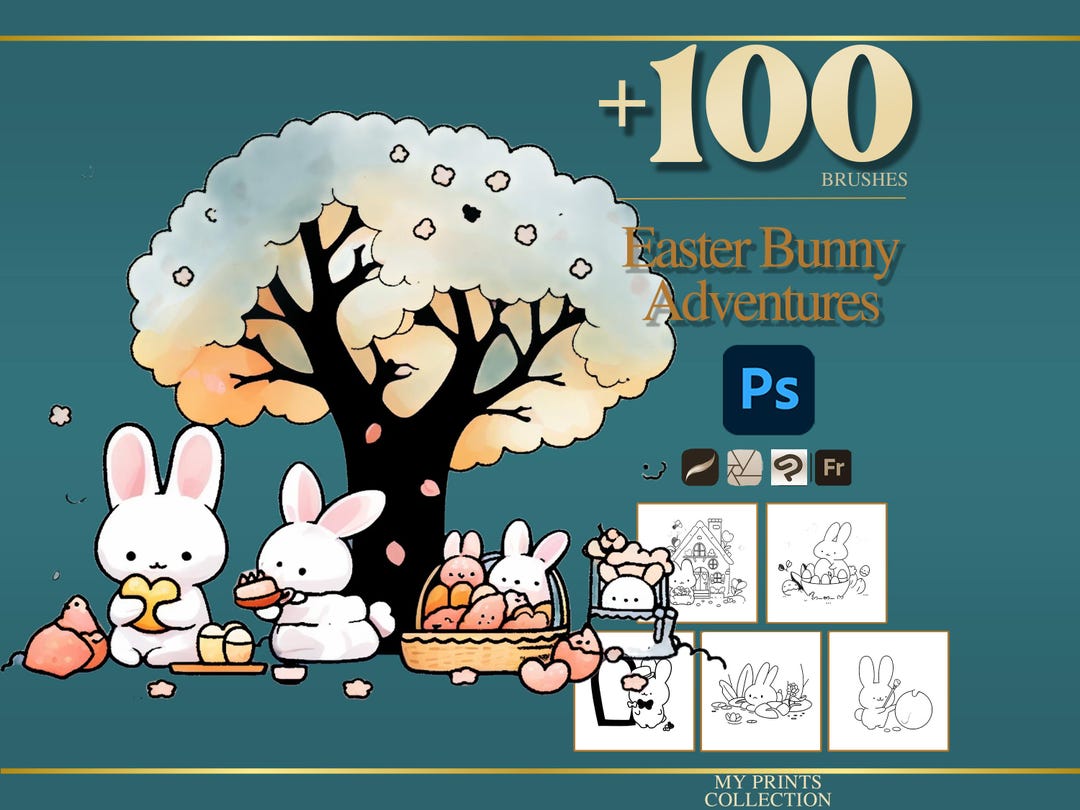 Easter Bunny Adventures Photoshop Brushes & Procreate Stamps – 100 ...
