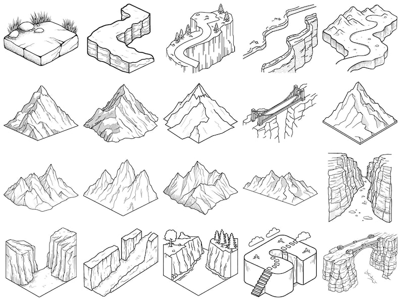 Isometric Mountain and Canyon Builder Photoshop Brushes & Procreate ...