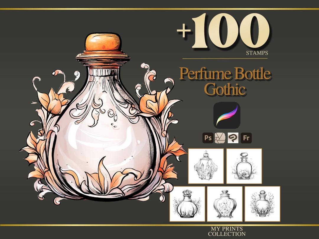 Perfume Bottle Gothic Procreate Stamps & Photoshop Brushes – 100 ...