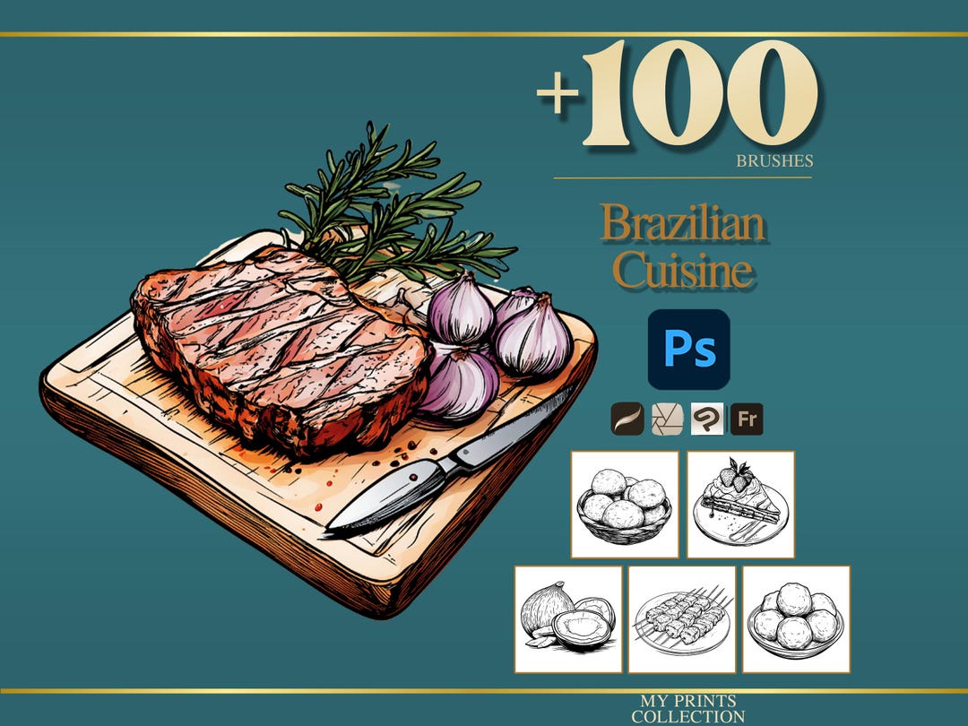 Brazilian Cuisine Photoshop Brushes & Procreate Stamps – 100+ Food ...