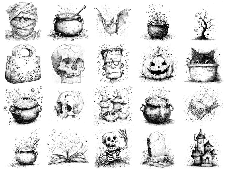 Whimsical Halloween Photoshop Brushes & Procreate Stamps – 100+ Tattoo ...