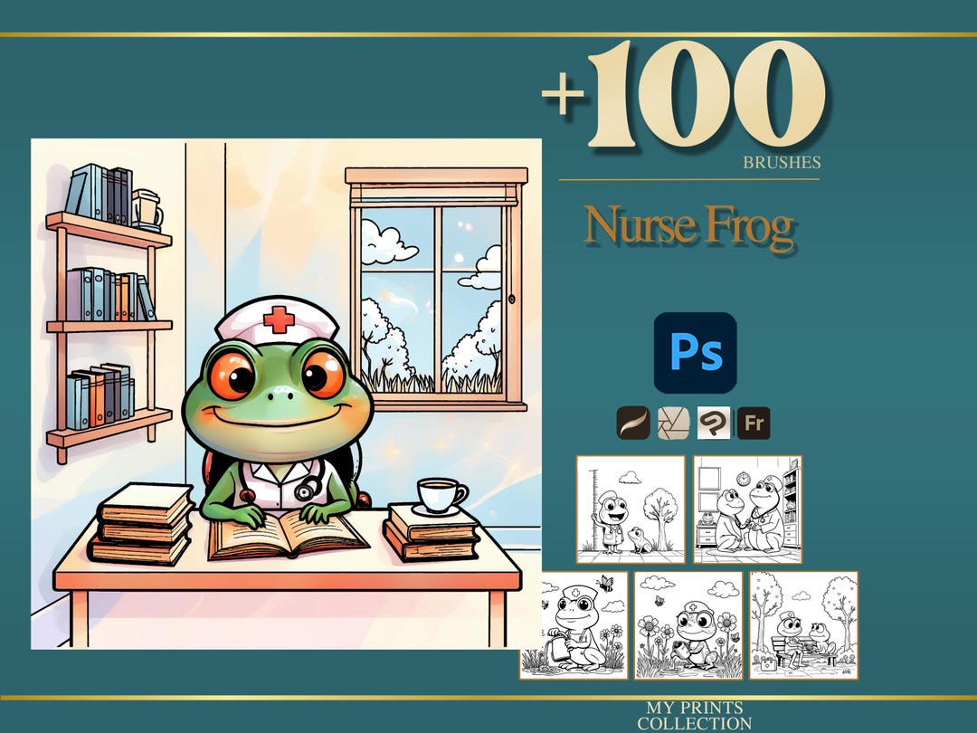 Nurse Frog Photoshop Brushes & Procreate Stamps – 100+ Bold Easy Cute ...