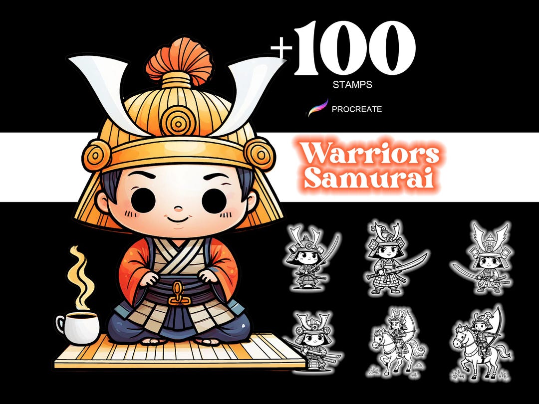 100+ Procreate Warriors Samurai Cartoon Stamps Anime Fantasy Chibi ...
