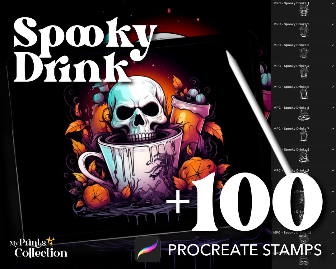 100+ Procreate Spooky Drinks Stamps, Beverage Halloween Spooky Creepy ...