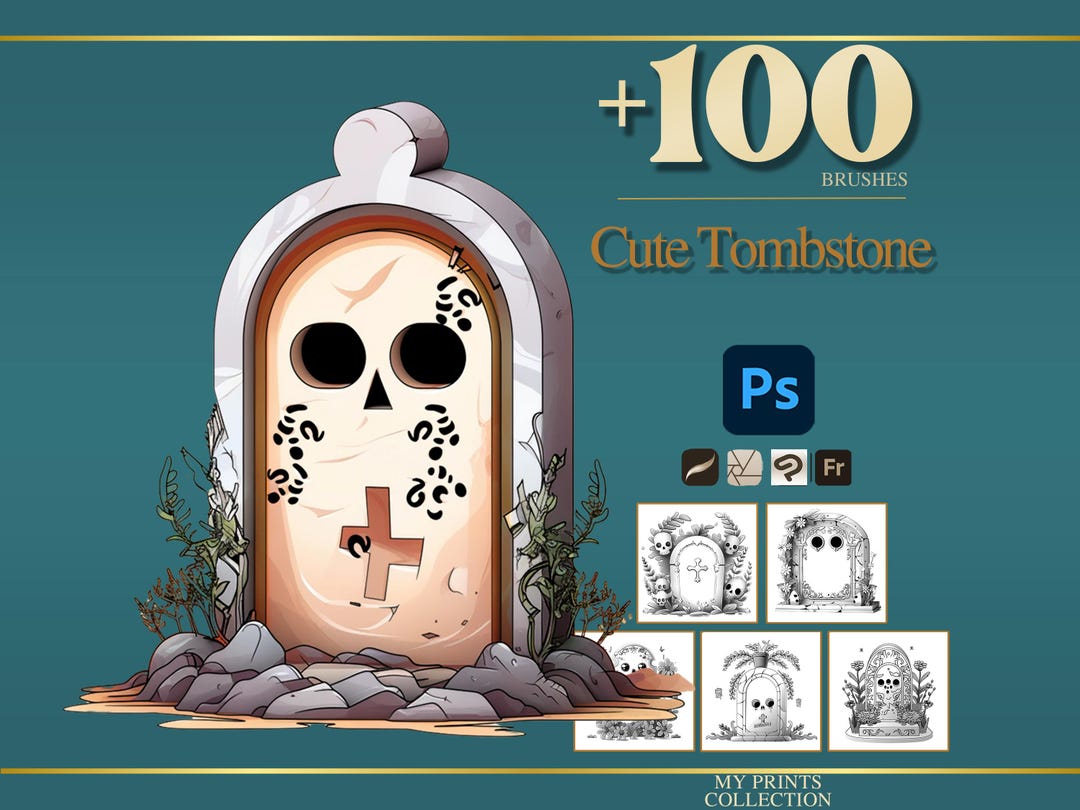 Cute Tombstone Halloween Photoshop Brushes & Procreate Stamps – 100 ...