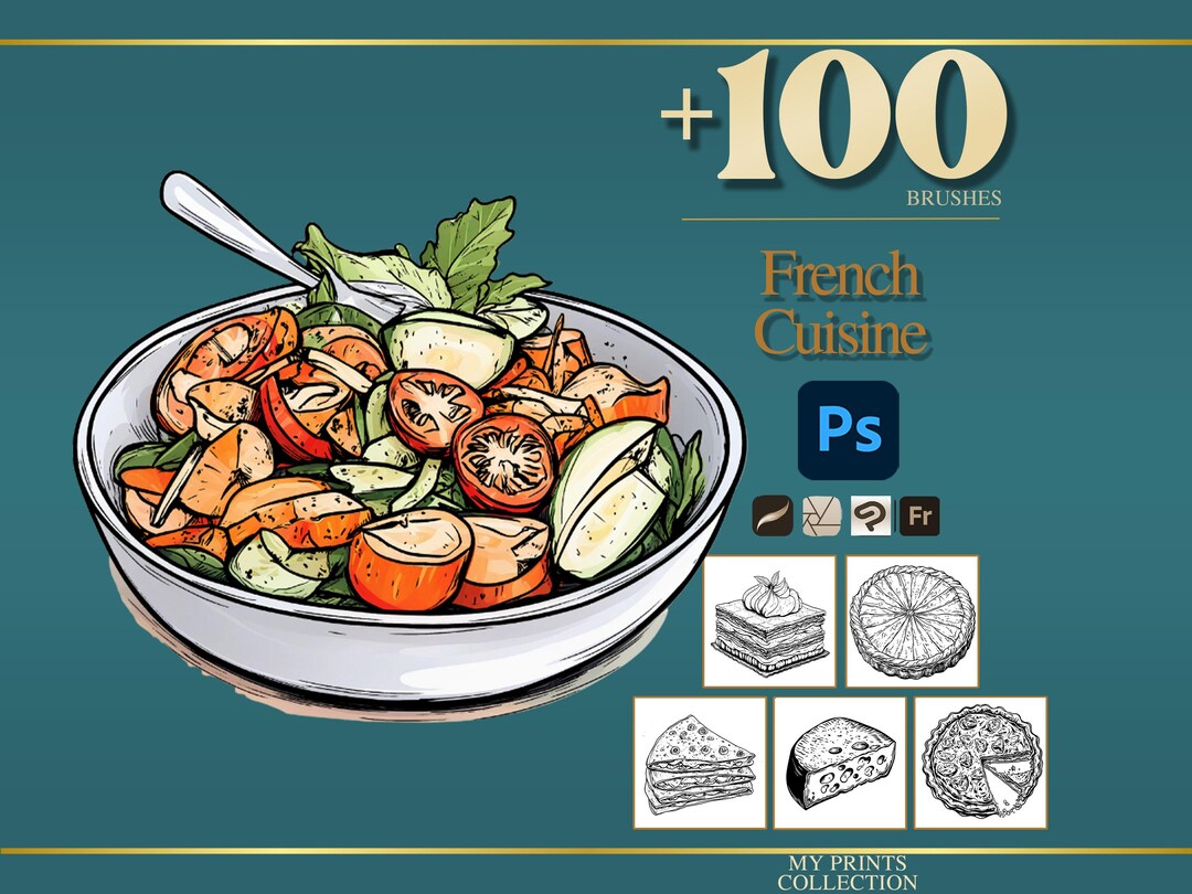 French Cuisine Photoshop Brushes & Procreate Stamps – 100+ Food ...