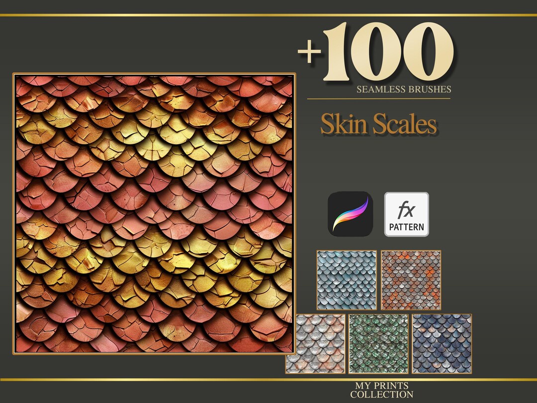 Scales Skin Procreate Texture Brush & Photoshop PAT Pattern - 100 ...