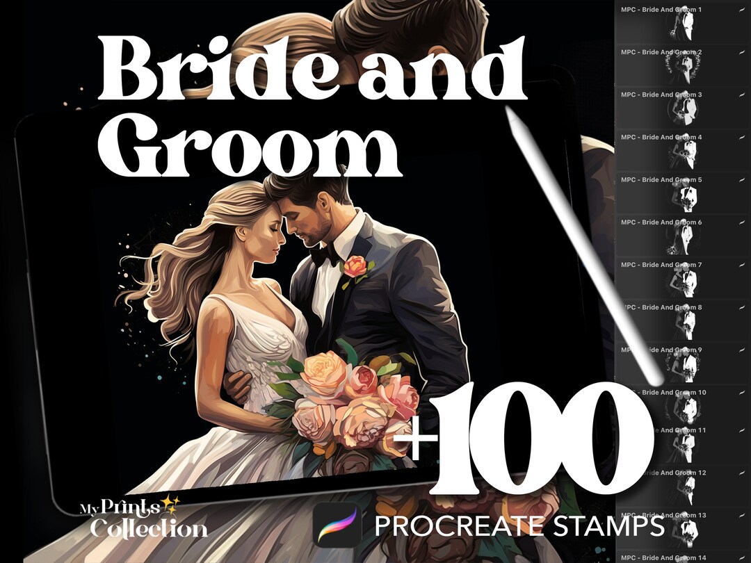 100+ Procreate Bride and Groom Stamps, Wedding People Figure Body Pose ...