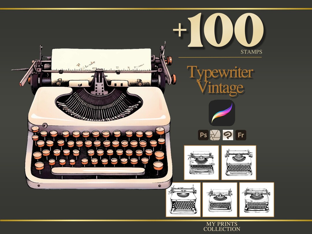 Typewriter Vintage Procreate Stamps & Photoshop Brushes – 100+ Object ...