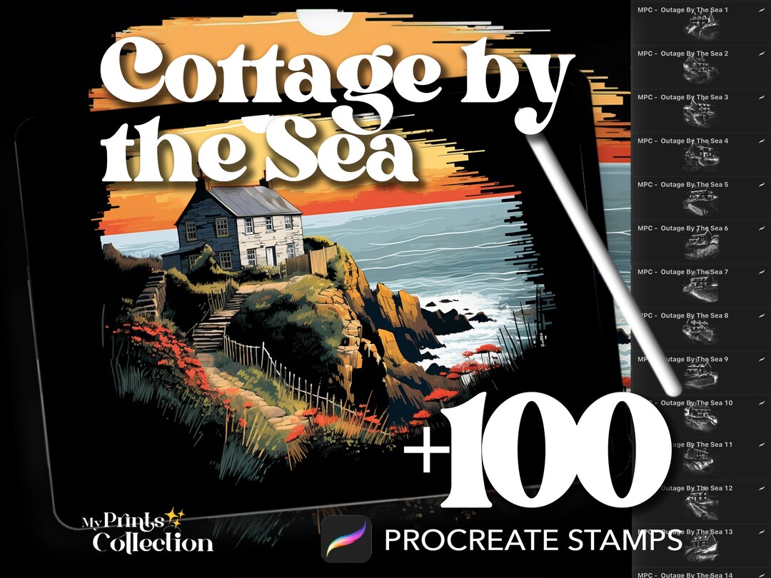 100+ Procreate Cottage by the Sea Stamp, Nature Seaside Ocean Landscape DND Whimsical, Digital ...