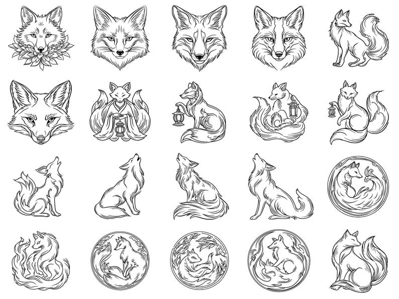 Kitsune Japanese Tattoo Photoshop Brushes & Procreate Stamps – 100 ...