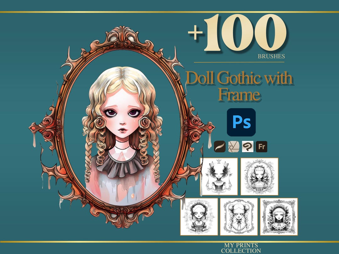 Doll Gothic Frame Halloween Photoshop Brushes & Procreate Stamps – 100 ...