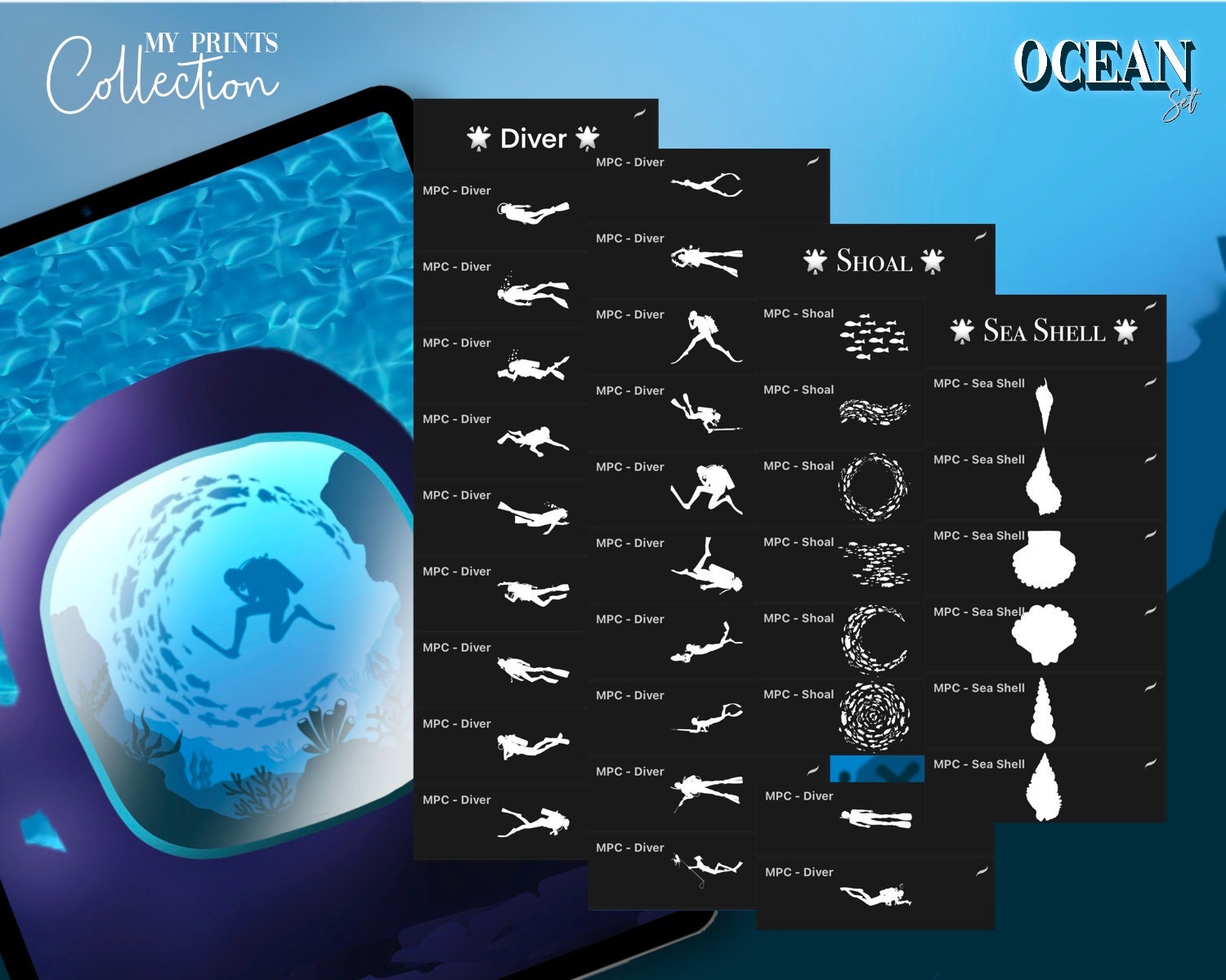 Ocean Procreate Set | 150 Stamps | Underwater | Ocean Animal ...