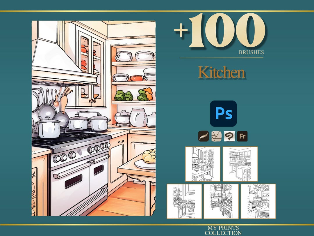 Kitchen Photoshop Brushes & Procreate Stamps – 100+ Interior Room ...