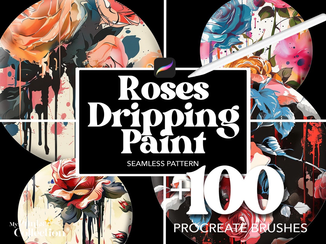 100+ Procreate Roses Dripping Paint Brushes, Abstract Seamless Pattern ...