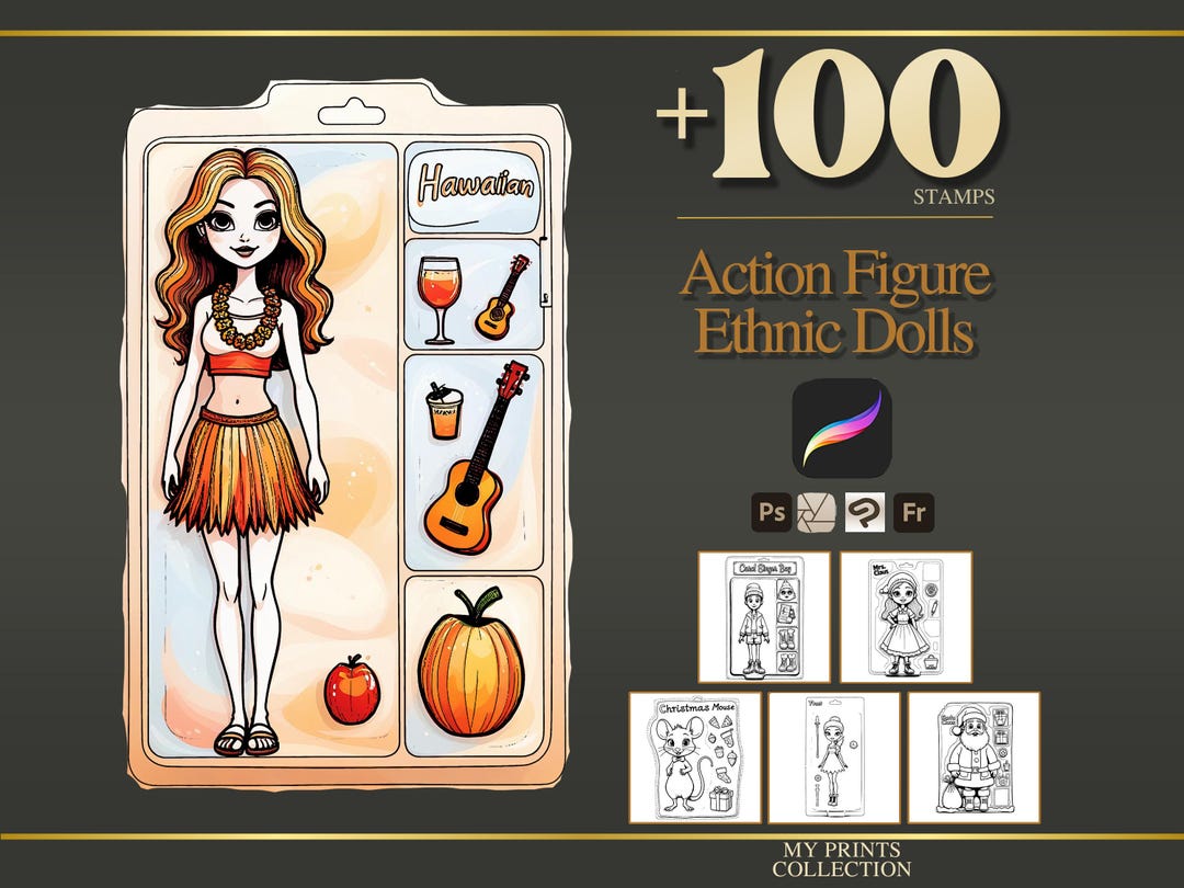 Action Figures Ethnic Doll Procreate Stamps & Photoshop Brushes – 100 ...