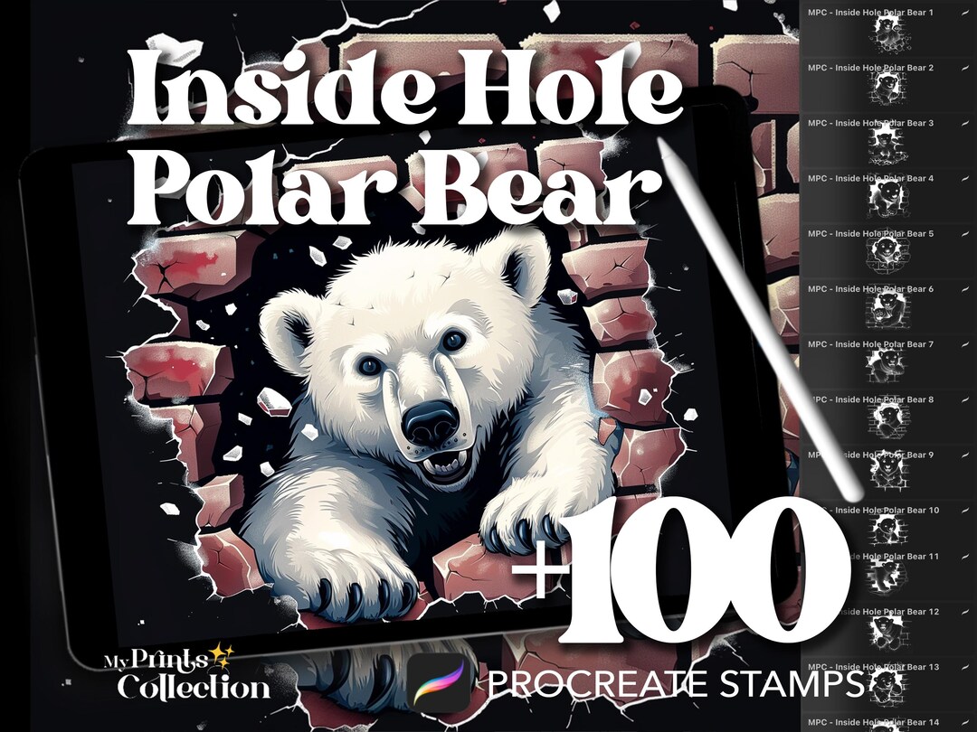 100+ Procreate Inside Hole Polar Bear Stamps, Magic Snow Christmas Xmas ...
