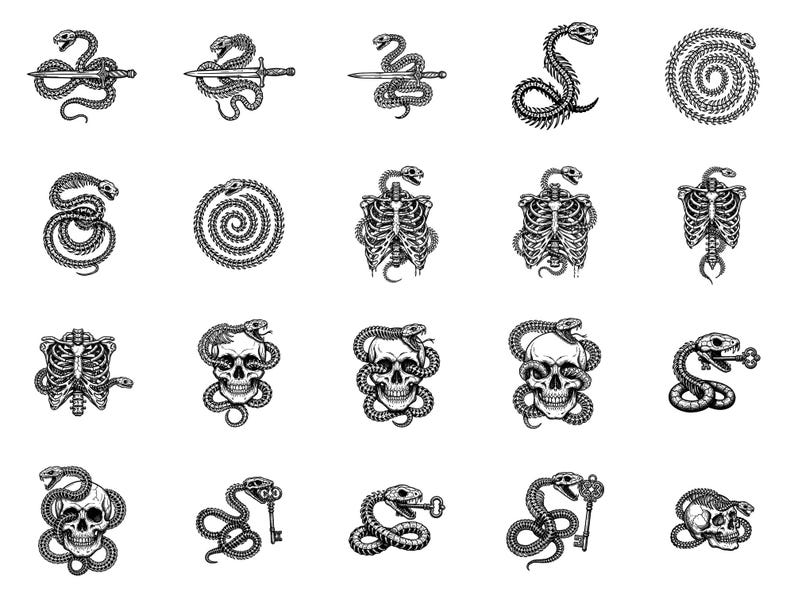 Snake and Bone Gothic Macabre PNG Bundle – 100+ Halloween Horror Dark ...