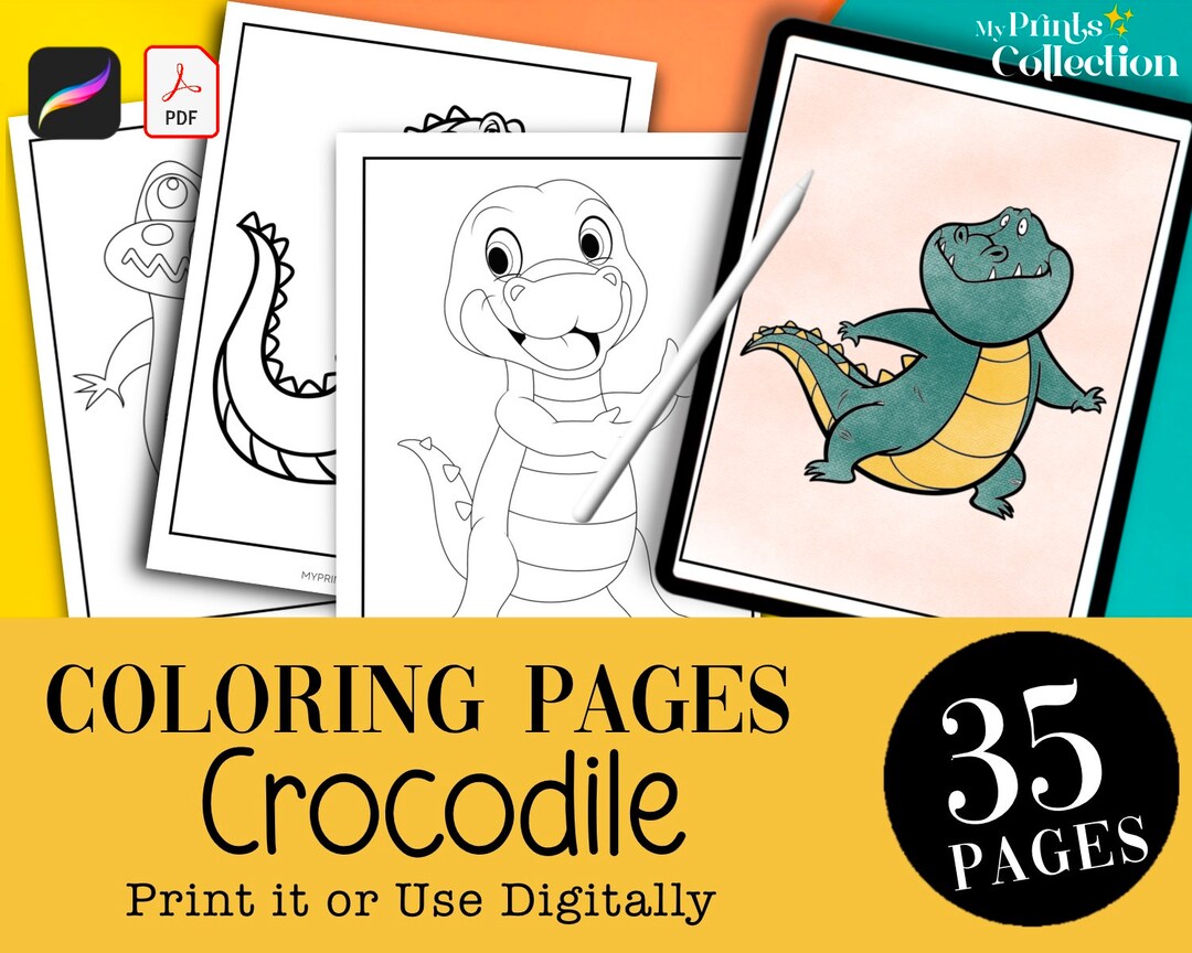 Crocodile Coloring Book | 35 Pages | Printable | Procreate Coloring ...