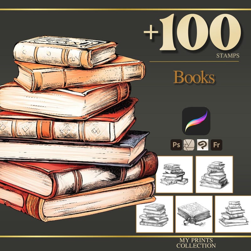 Stack of Books Stamp - Etsy