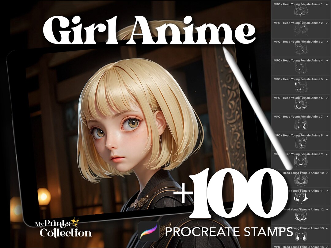 100+ Procreate Head Girl Anime Stamps, Body Figure Pose Sketch Cartoon ...