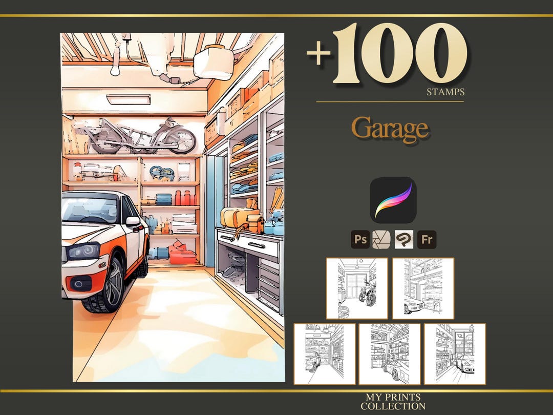 Garage Procreate Stamps & Photoshop Brushes – 100+ Interior Room Design ...