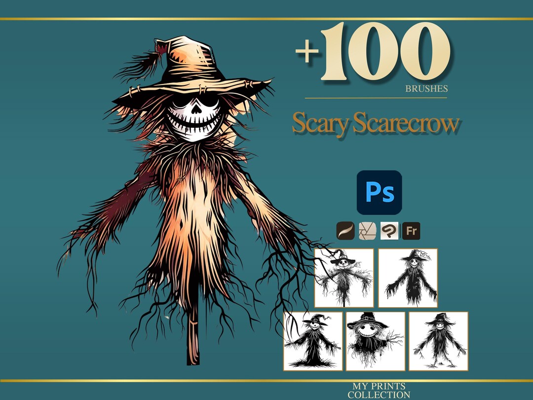 Scary Scarecrow Halloween Photoshop Brushes & Procreate Stamps – 100 ...