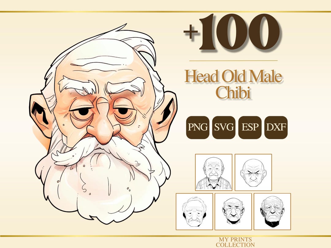 Head Old Male Chibi Maker PNG Bundle – 100+ Cricut & Silhouette Files ...