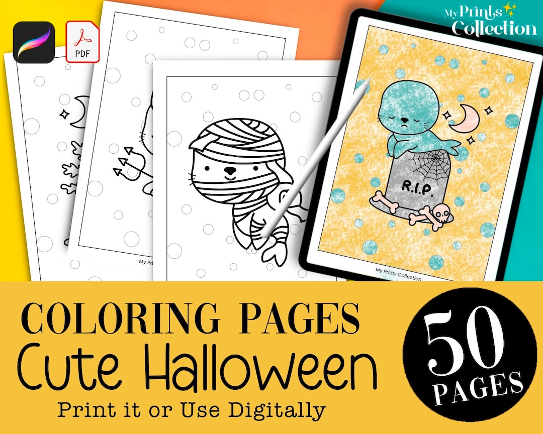 50 Halloween Animals Coloring Pages, Book for Kids Toddler, Instant PDF ...