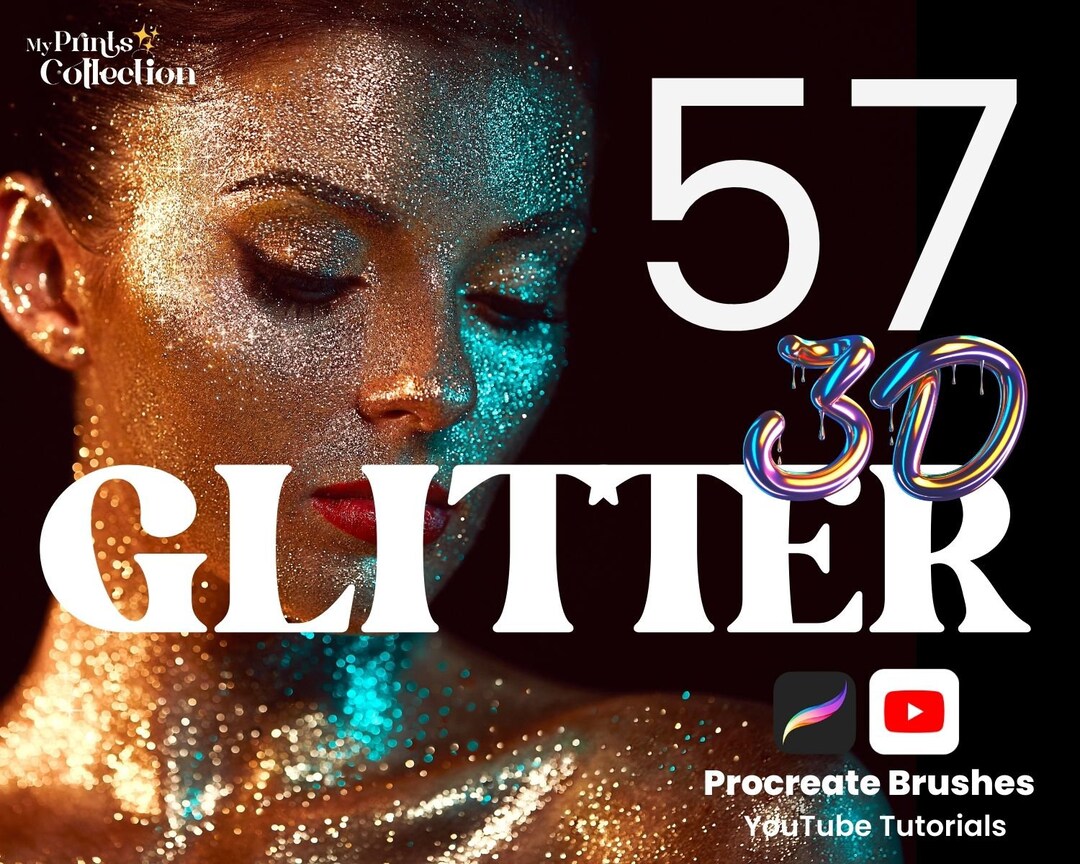57 3D Glitter Procreate Brush Set, Metallic, Shimmer, Glow, Foil ...