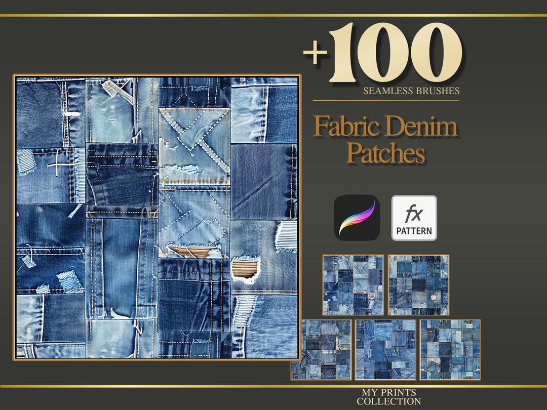 Denim Patches Fabric Procreate Texture Brush & Photoshop PAT Pattern ...