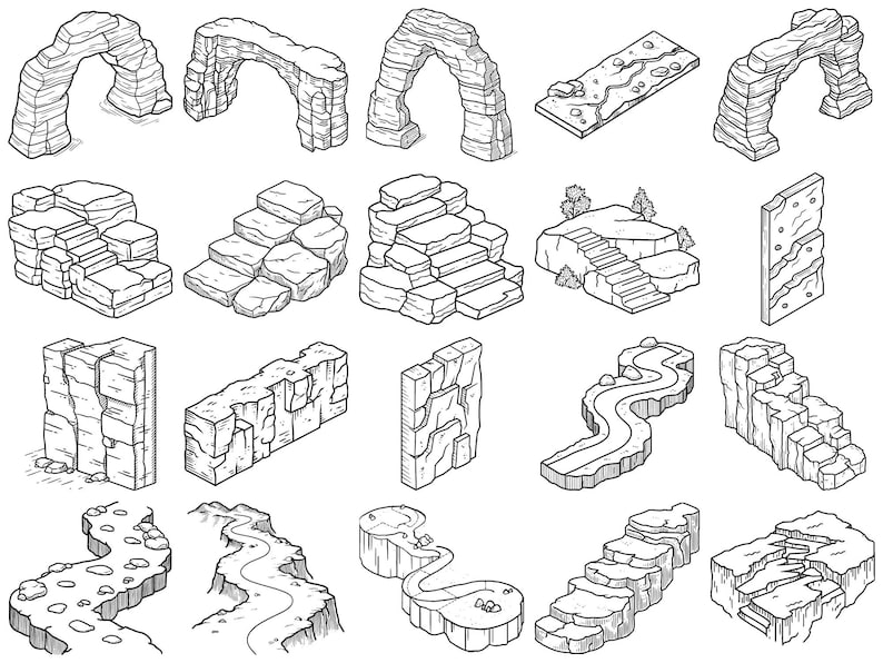 Isometric Mountain and Canyon Builder Photoshop Brushes & Procreate ...