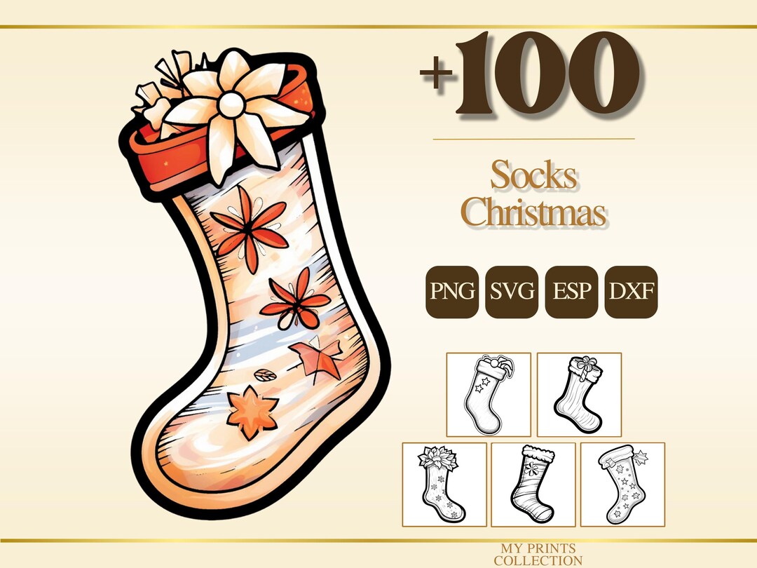 Socks Christmas PNG Bundle – 100+ Cricut & Silhouette Files, SVG, DXF ...