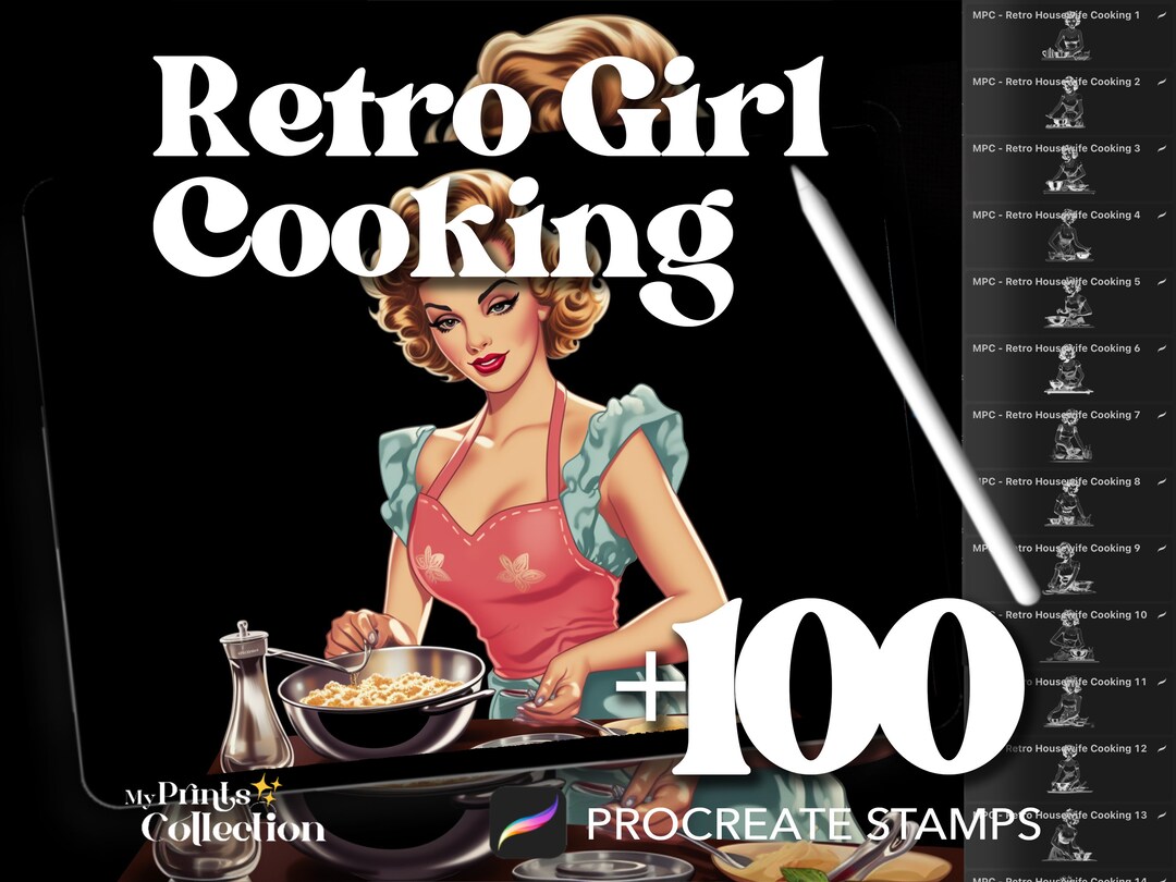 100+ Procreate Retro Girl Cooking Stamps, Vintage People Figure Body ...