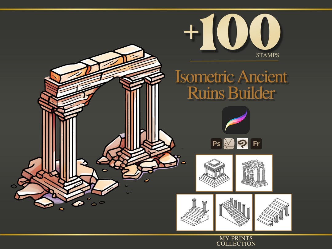 Isometric Ancient Ruins Builder Procreate Stamps & Photoshop Brushes ...