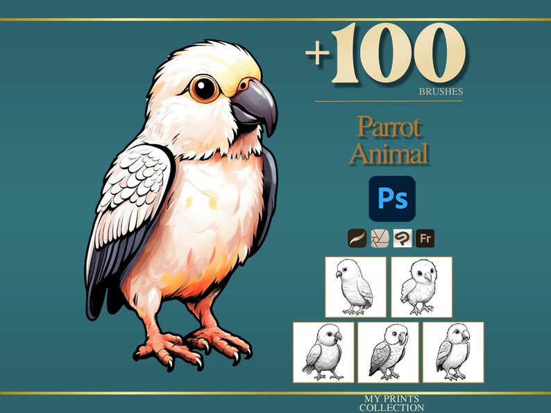 Parrot Photoshop Brushes & Procreate Stamps – 100+ Realistic Animal Pet ...